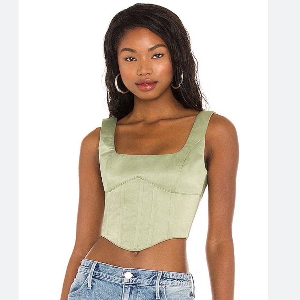 Danielle Guizio Green Satin Bustier - Gem
